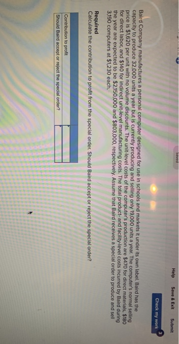 Solved saved Help Save & Exit Submit Check my work Baird | Chegg.com