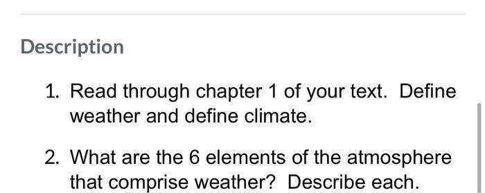 Solved Description 1. Read through chapter 1 of your text. | Chegg.com