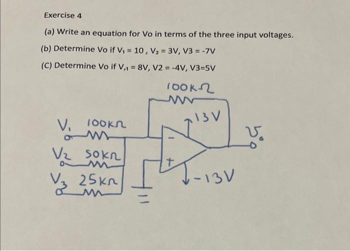 Solved Exercise 4 (a) Write an equation for Vo in terms of | Chegg.com