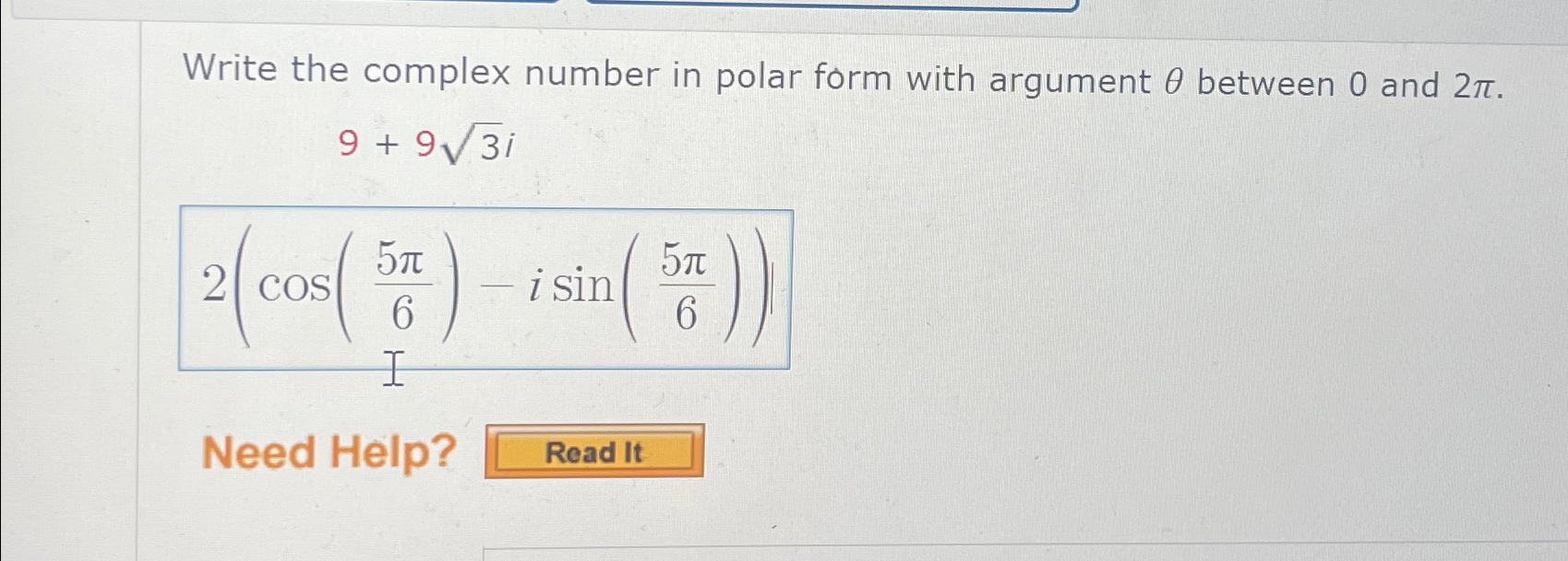 Solved Write the complex number in polar form with argument | Chegg.com