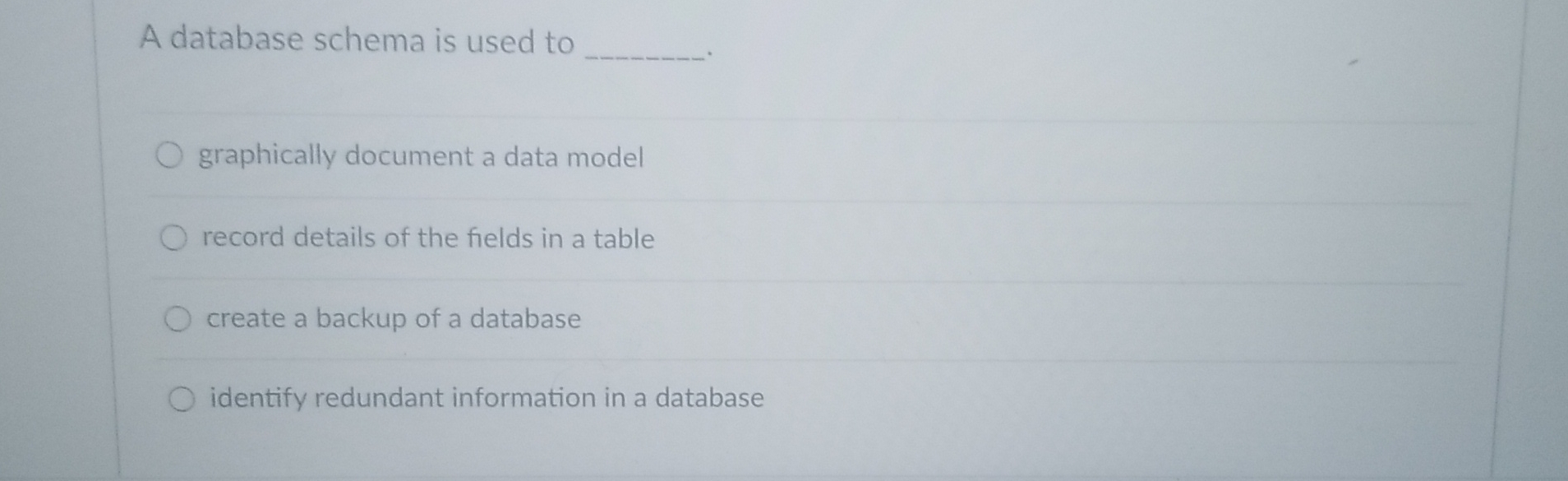 Solved A database schema is used tographically document a | Chegg.com