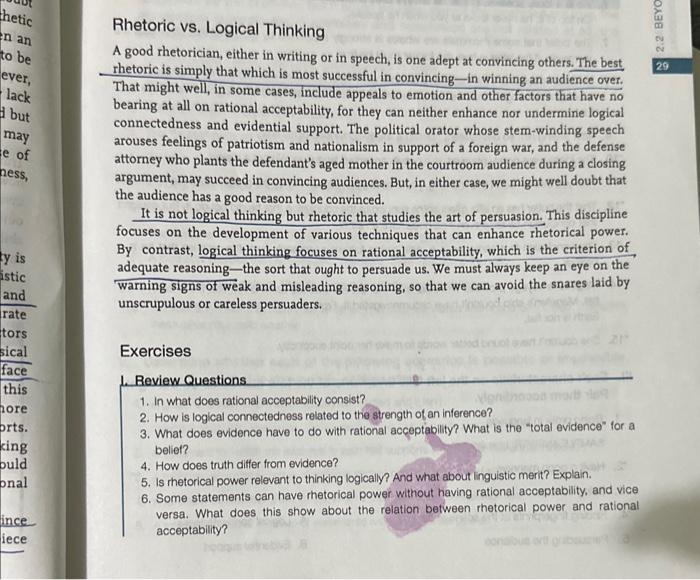 Rhetoric vs. Logical Thinking A good rhetorician, | Chegg.com