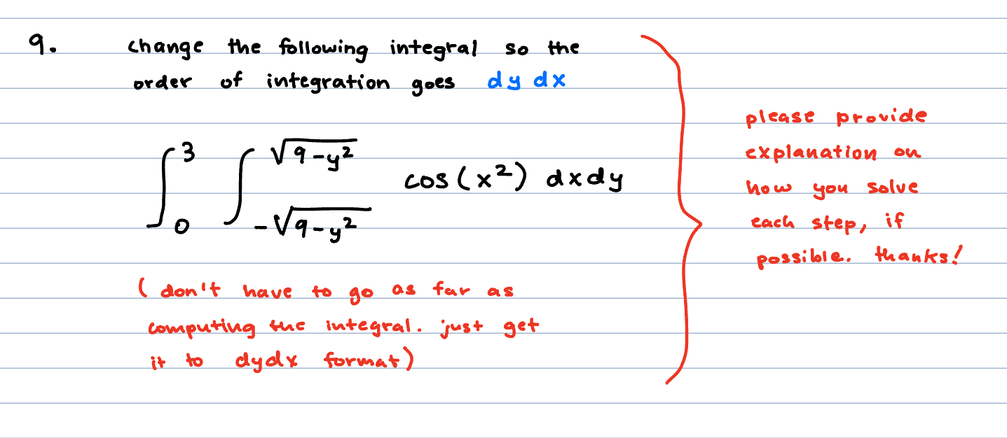 Solved change the following integral so the order of | Chegg.com