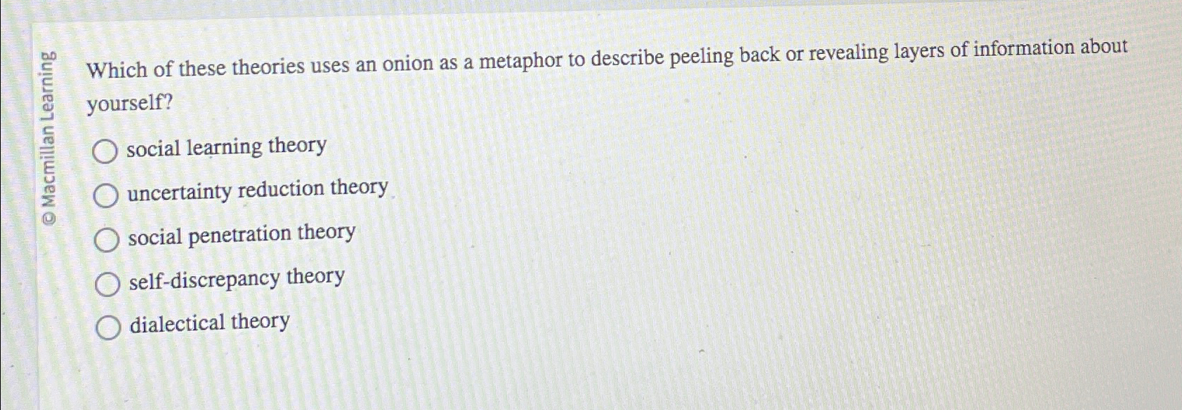 Solved Which of these theories uses an onion as a metaphor | Chegg.com