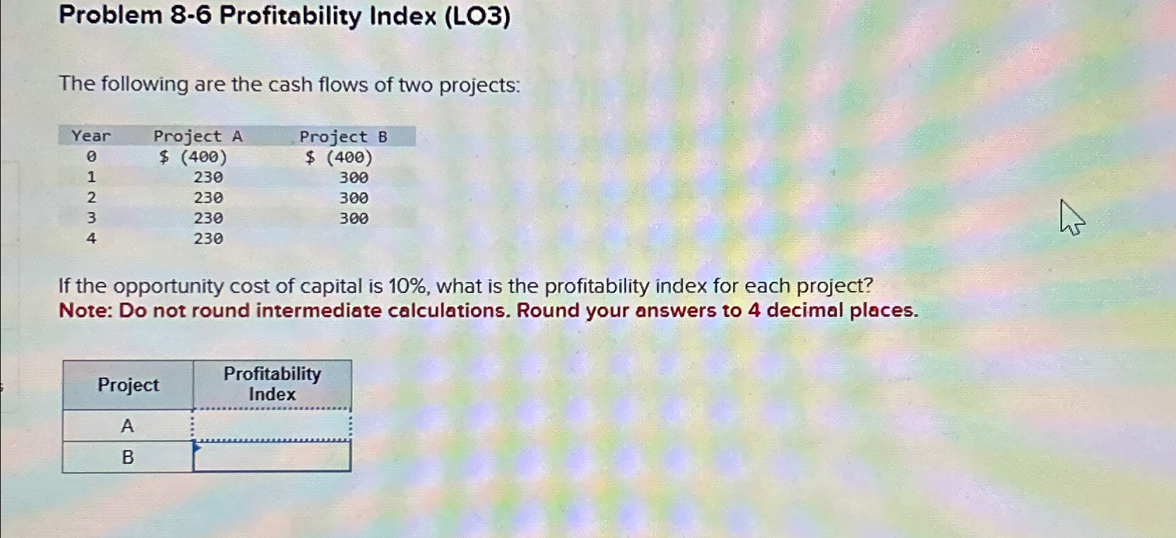 Solved Problem 8-6 ﻿Profitability Index (LO3)The following | Chegg.com
