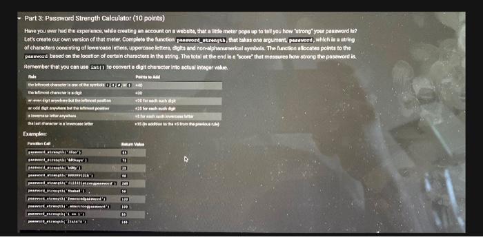 - Part 3: Password Strength Calculator (10 points) | Chegg.com