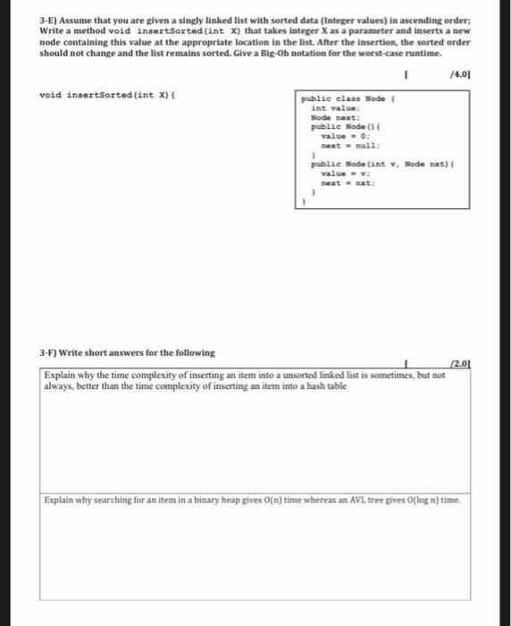 Solved 3-E) Assume that you are given a singly linked list | Chegg.com