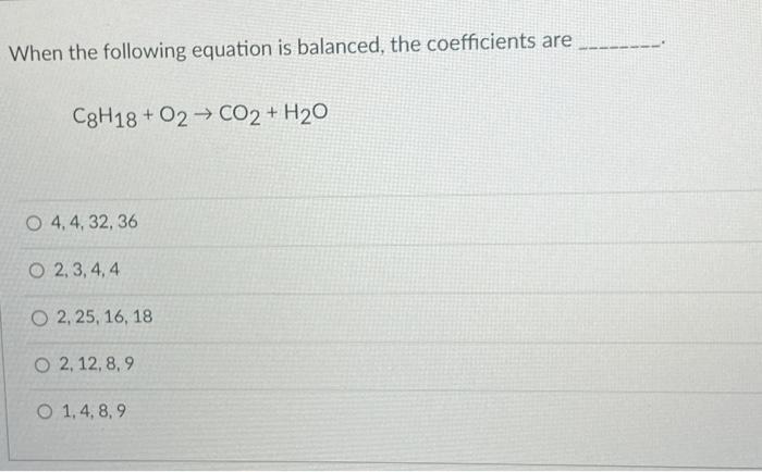 Solved When the following equation is balanced, the | Chegg.com