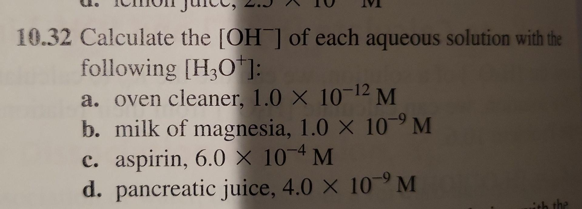 [Solved]: 10.32 Calculate the ( left[ mathrm{OH}