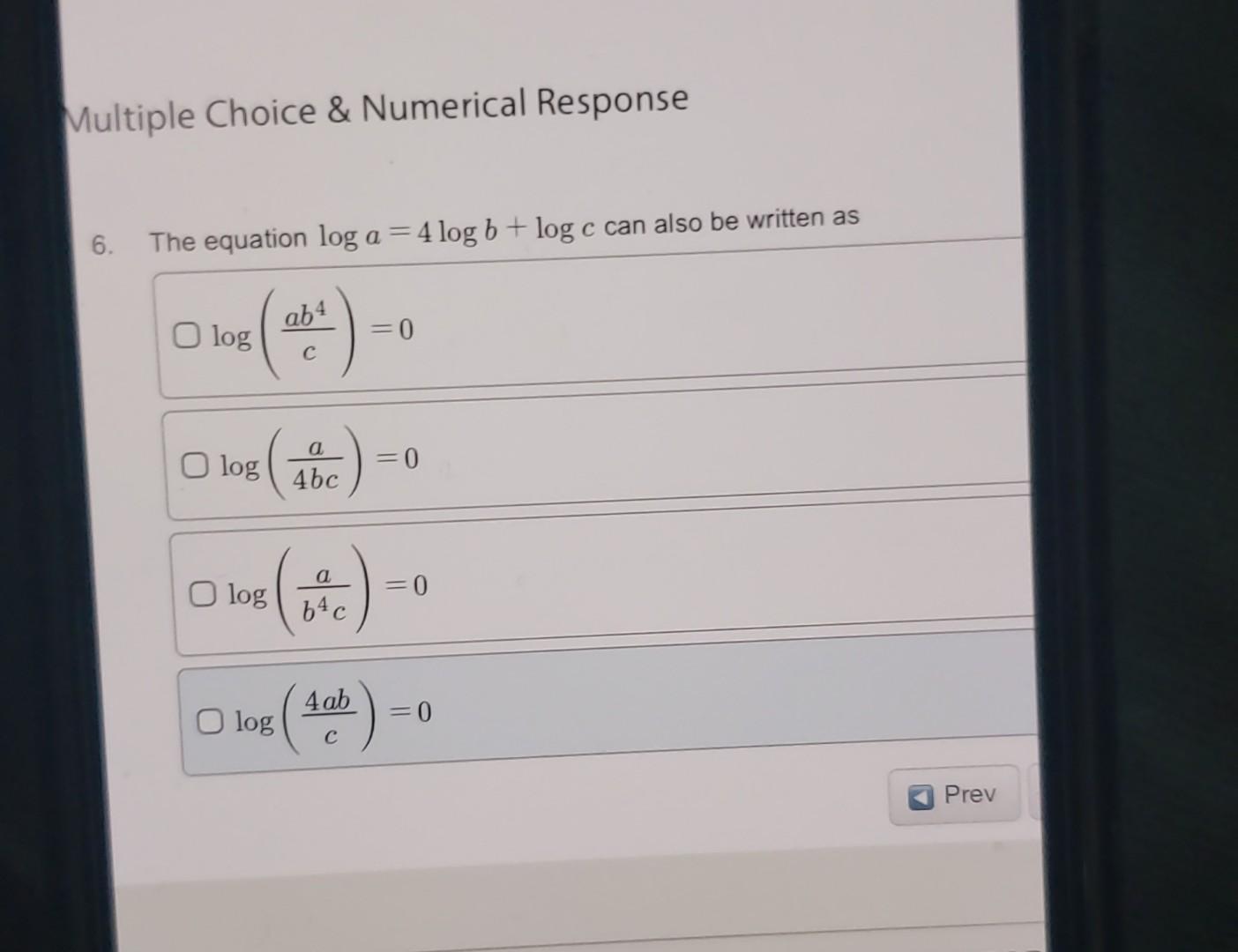 Solved Multiple Choice \& Numerical Response 6. The equation | Chegg.com