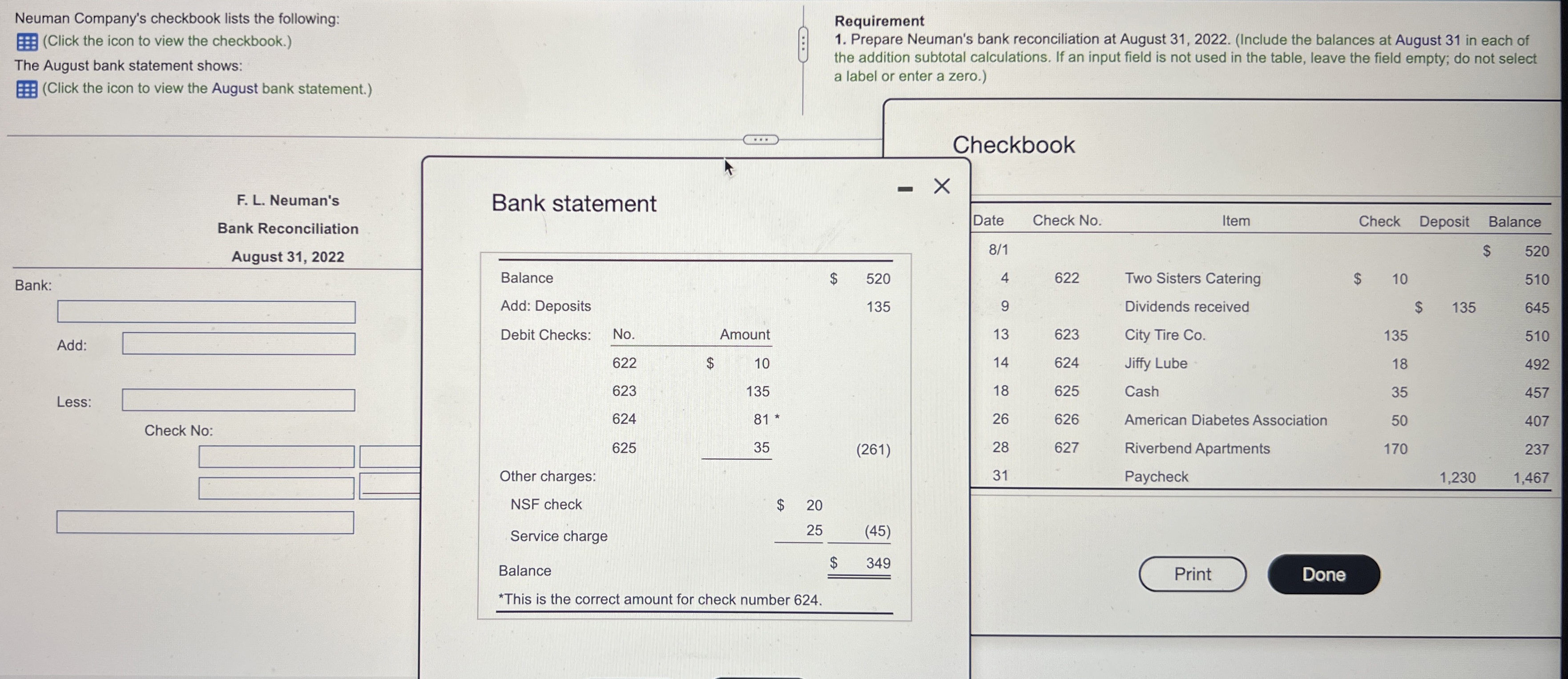 Solved Neuman Company's checkbook lists the following:(Click | Chegg.com