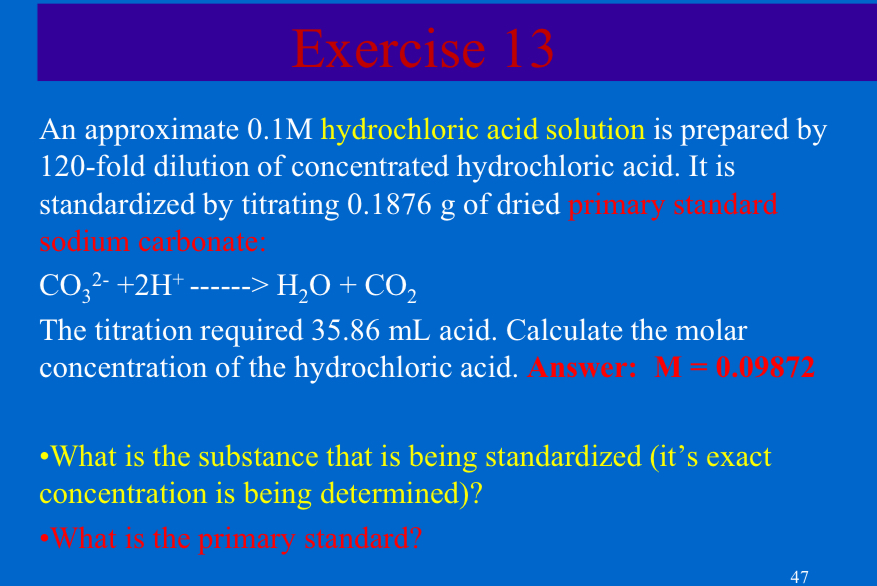 Solved Exercise 13An approximate 0.1M ﻿hydrochloric acid | Chegg.com