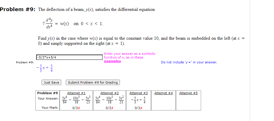Solved Problem #9: The deflection of a beam, y(x), | Chegg.com
