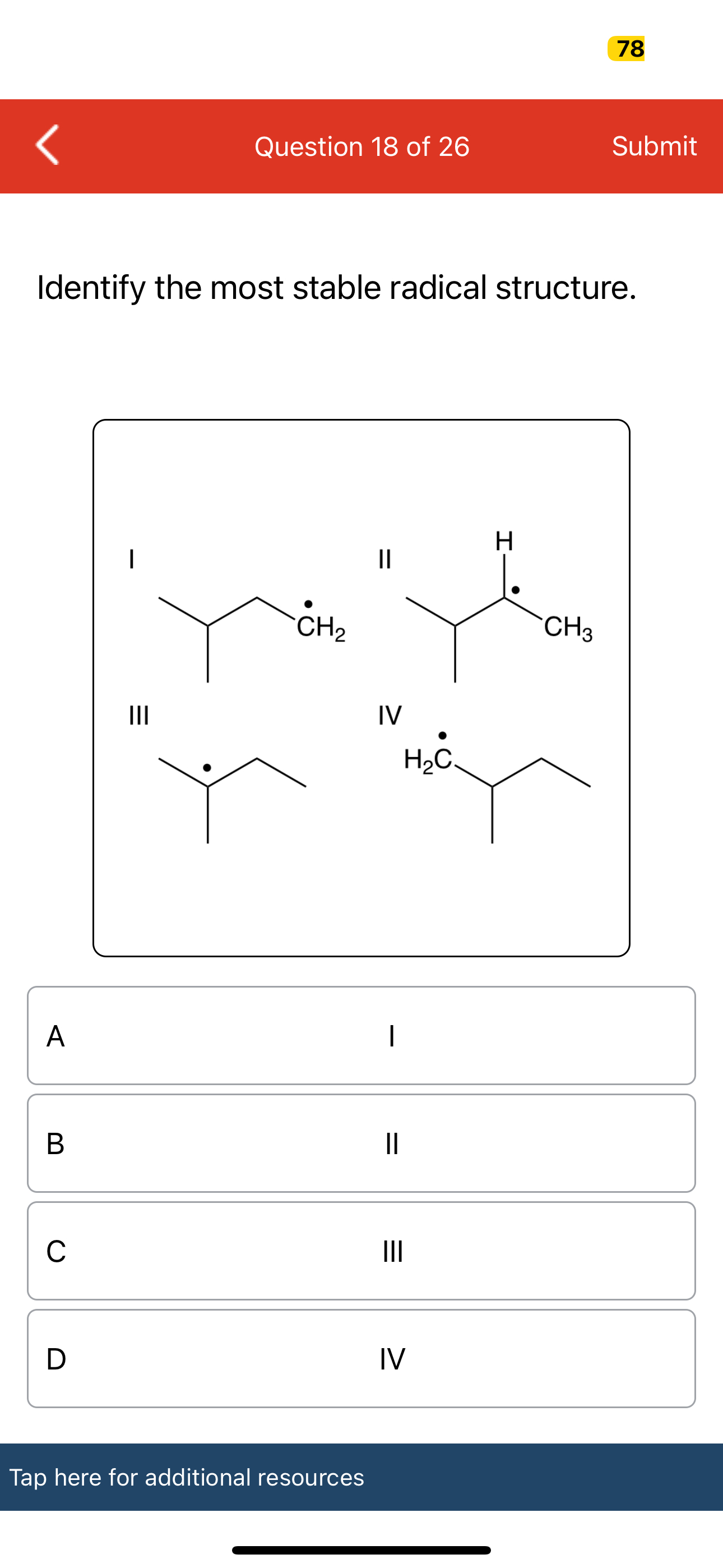 Solved 78Question 18 ﻿of 26SubmitIdentify the most stable | Chegg.com