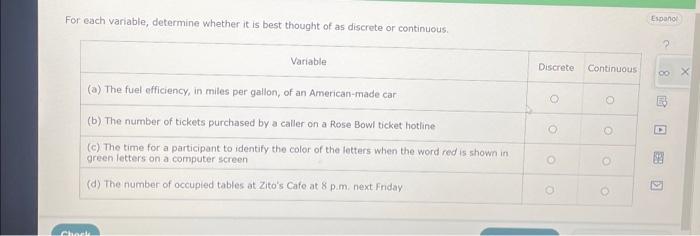Solved For each variable, determine whether it is best | Chegg.com