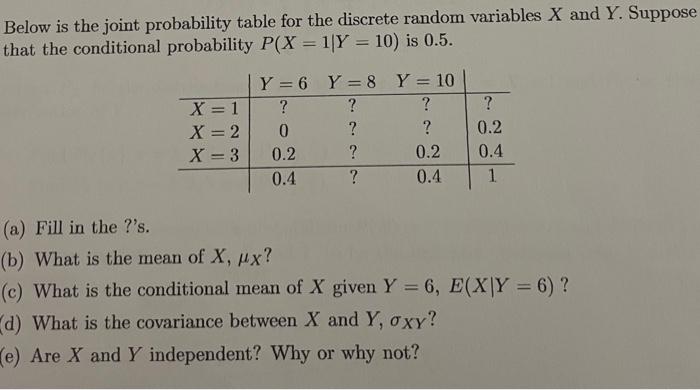 Solved Below is the joint probability table for the discrete | Chegg.com