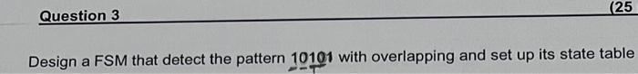 Solved Design a FSM that detect the pattern 10101 with | Chegg.com