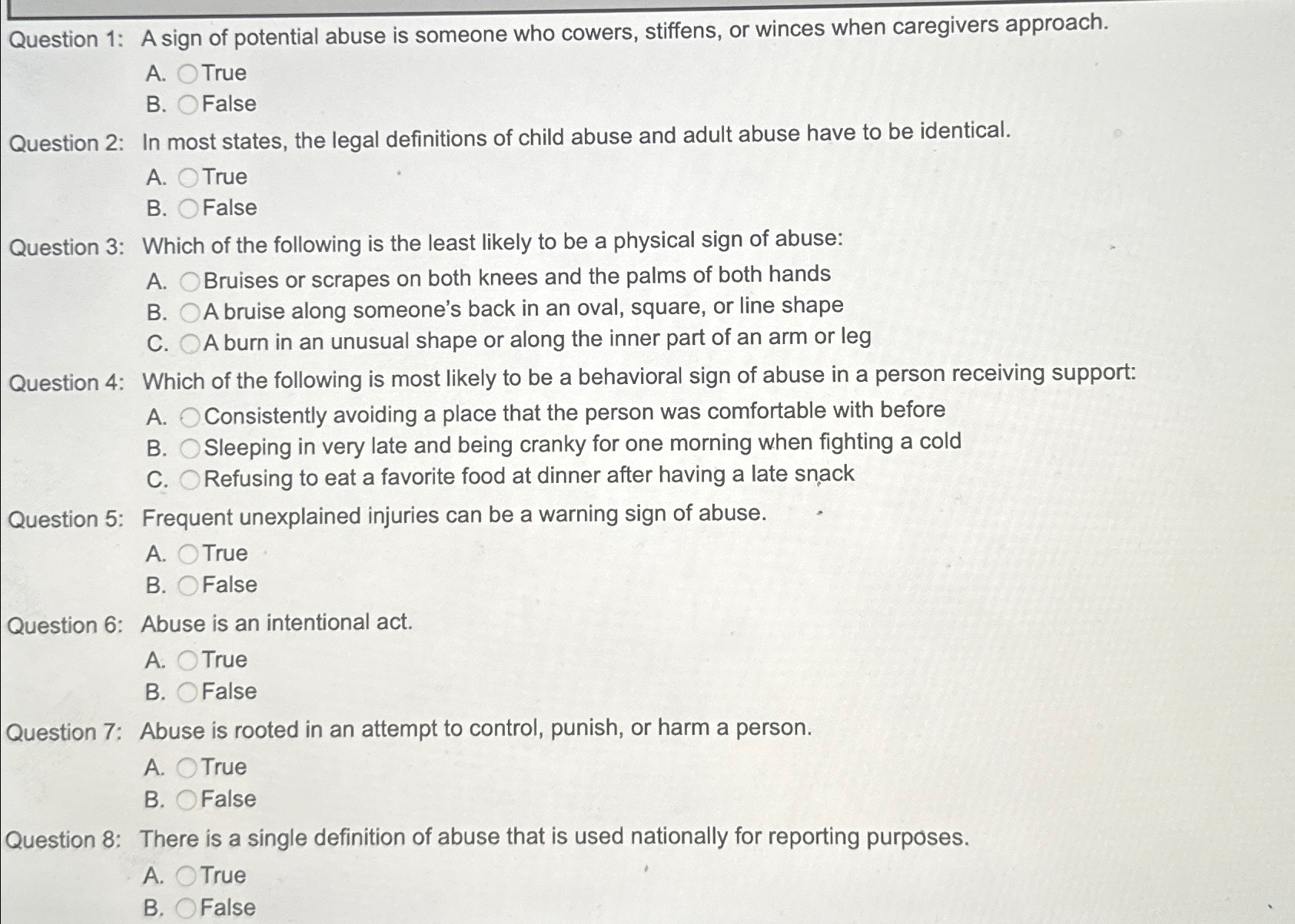 Solved Question 1: A sign of potential abuse is someone who | Chegg.com
