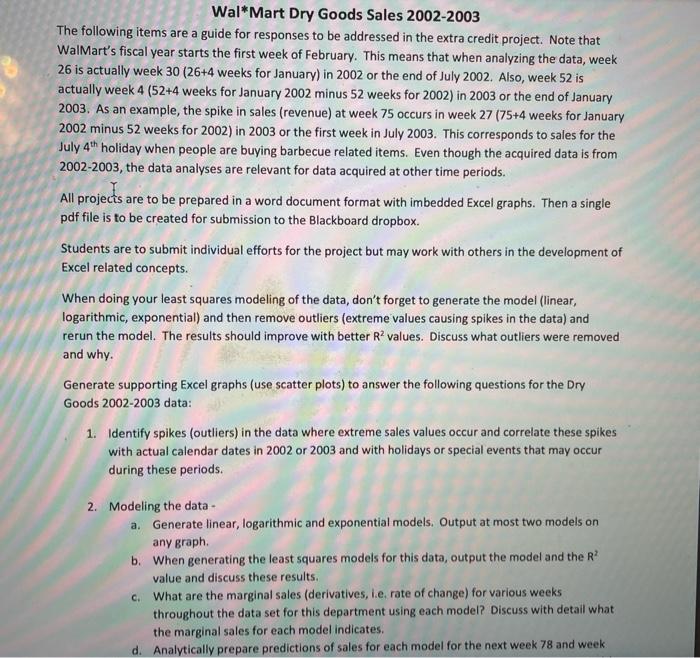 Solved Wal*Mart Dry Goods Sales 2002-2003 The following | Chegg.com