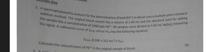 Solved A spectrophotometric analysis for the determination | Chegg.com