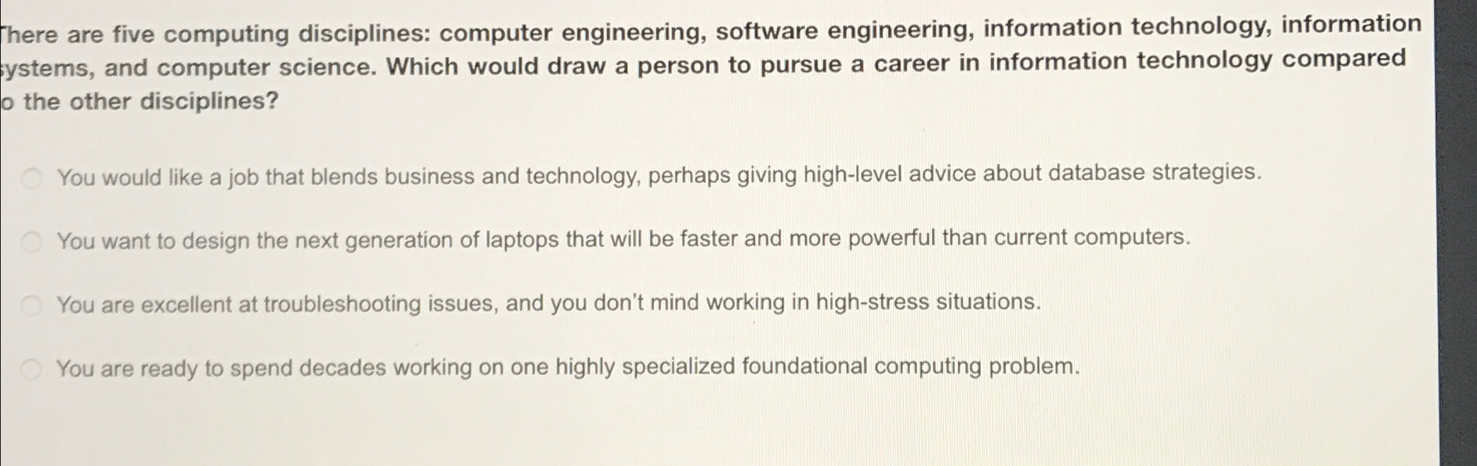 Solved There are five computing disciplines: computer | Chegg.com
