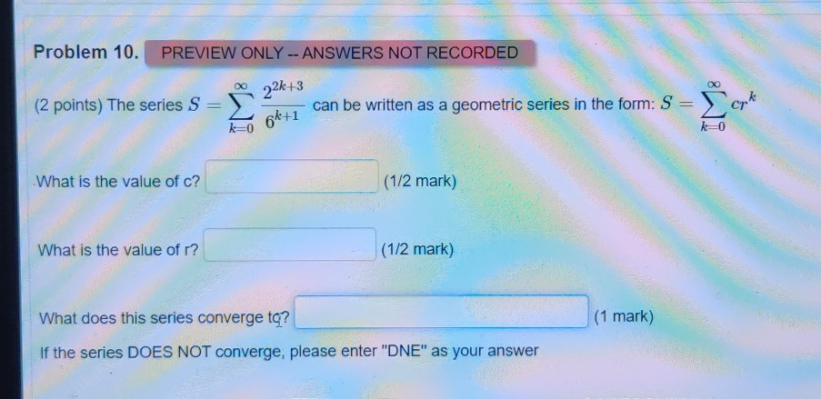 Solved Problem 10. PREVIEW ONLY -- ANSWERS NOT RECORDED PA | Chegg.com