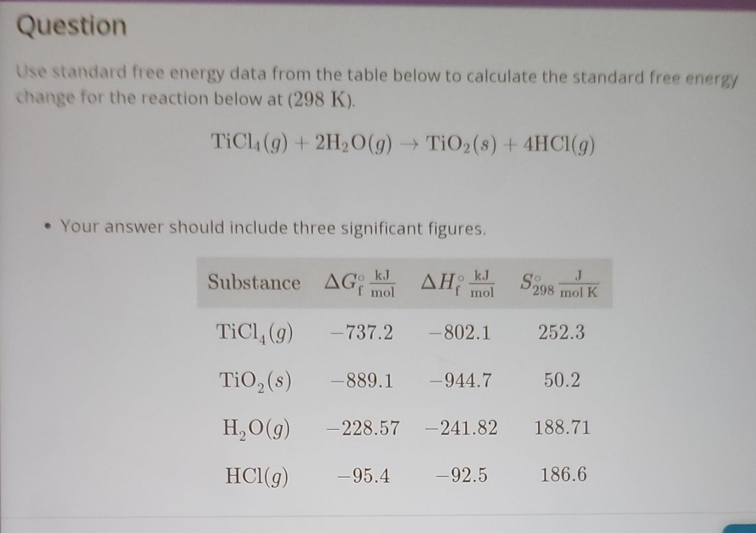 Solved Use standard free energy data from the table below to | Chegg.com