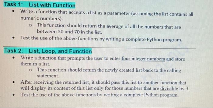 Solved Task 1 List With Function Write A Function That Chegg