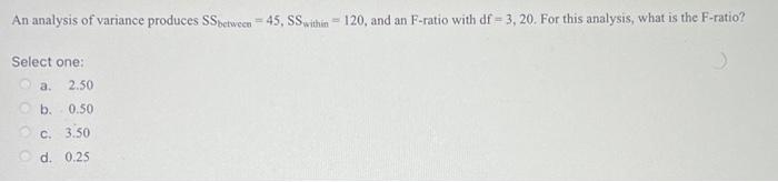 Solved An analysis of variance produces SSbetween | Chegg.com