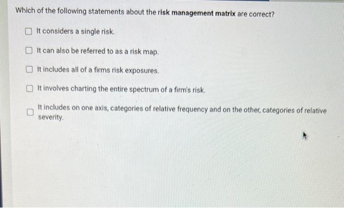 Solved Which of the following statements about the risk | Chegg.com