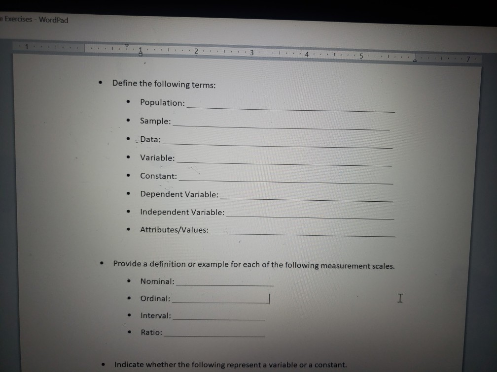 Solved e Exercises - WordPad 2 3 I. 4 T. 5 . Define the | Chegg.com