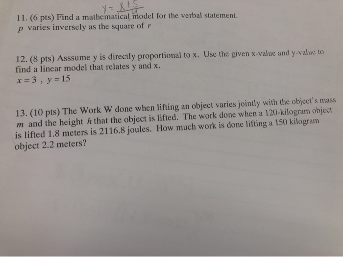 Solved 13. (10 pts) The Work W done when lifting an object | Chegg.com