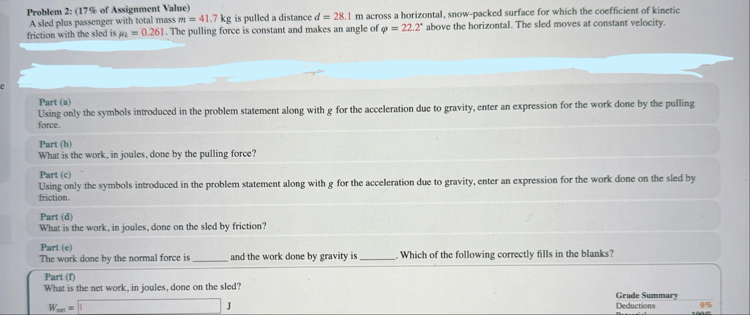 Solved Problem 2: ( 17% ﻿of Assignment Value)A sled plus | Chegg.com