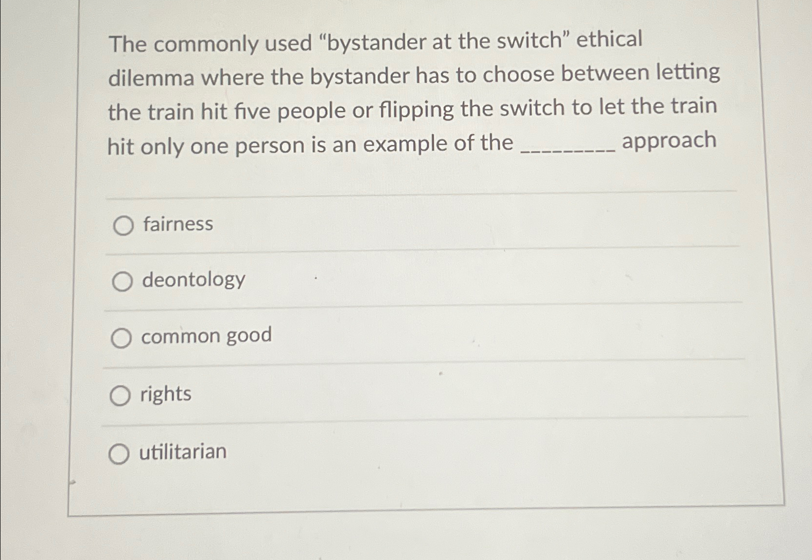 Solved The commonly used "bystander at the switch" ethical | Chegg.com