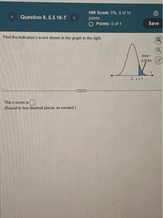 Solved Find the indicated z-score shown in the graph to the | Chegg.com
