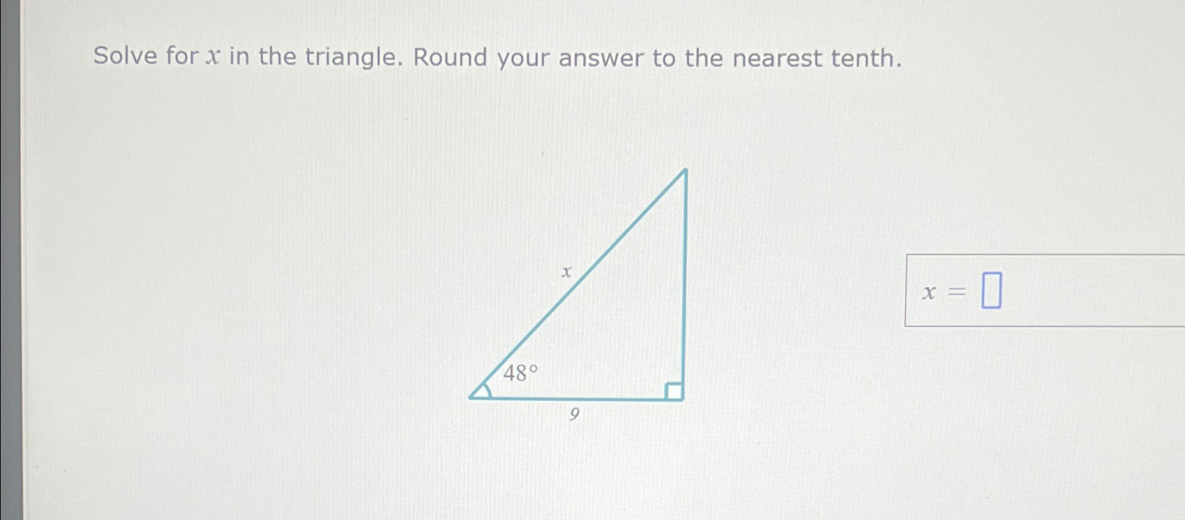 Solved Solve for x ﻿in the triangle. Round your answer to | Chegg.com