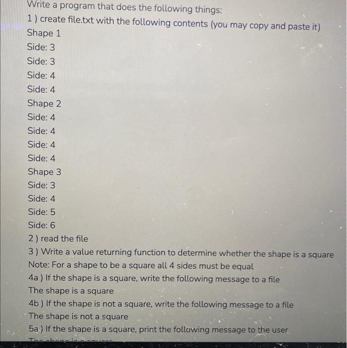 Solved Vrite a program that does the following things: 1 ) | Chegg.com