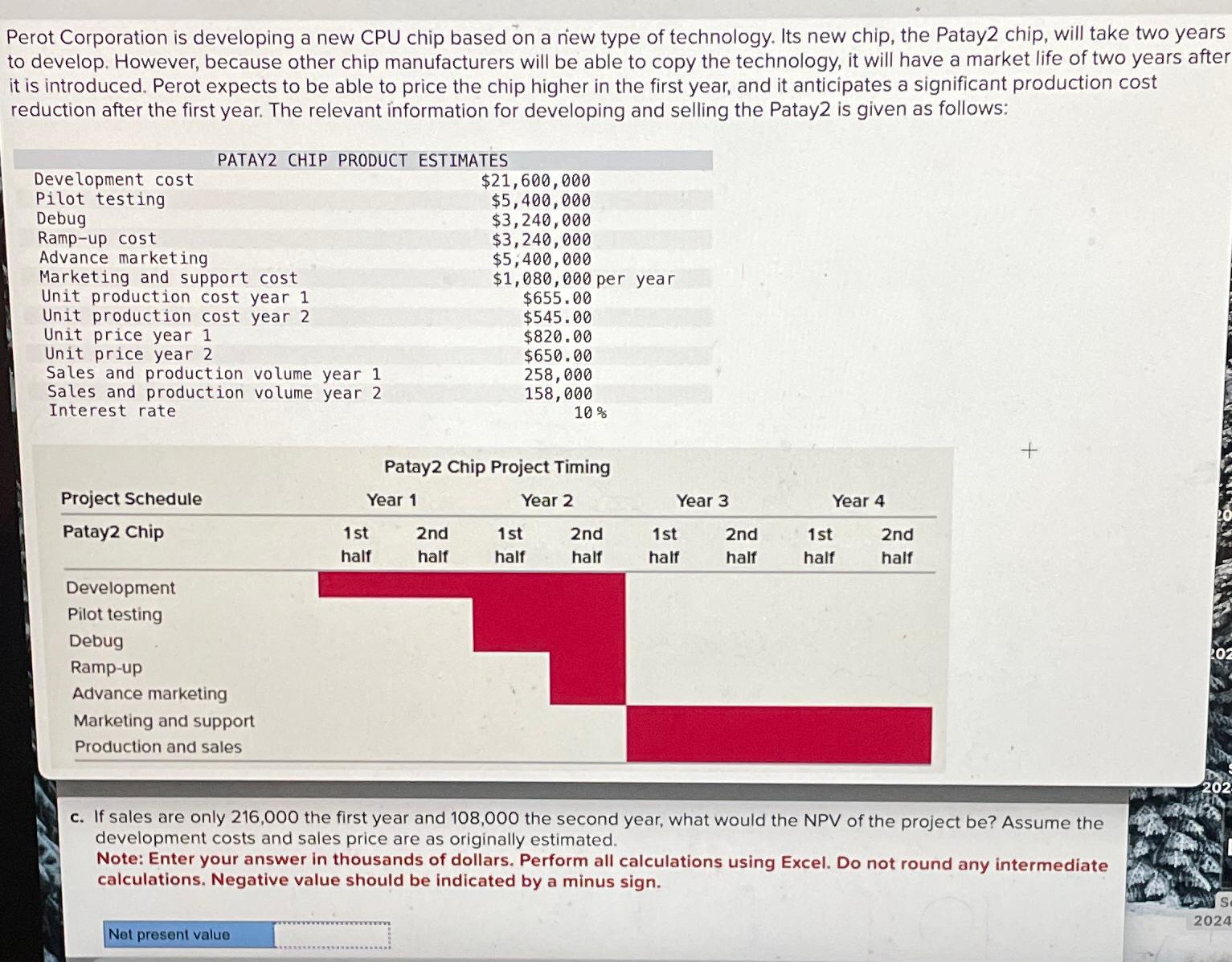 Solved Perot Corporation is developing a new CPU chip based | Chegg.com