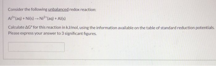Solved Consider the following unbalanced redox reaction: | Chegg.com
