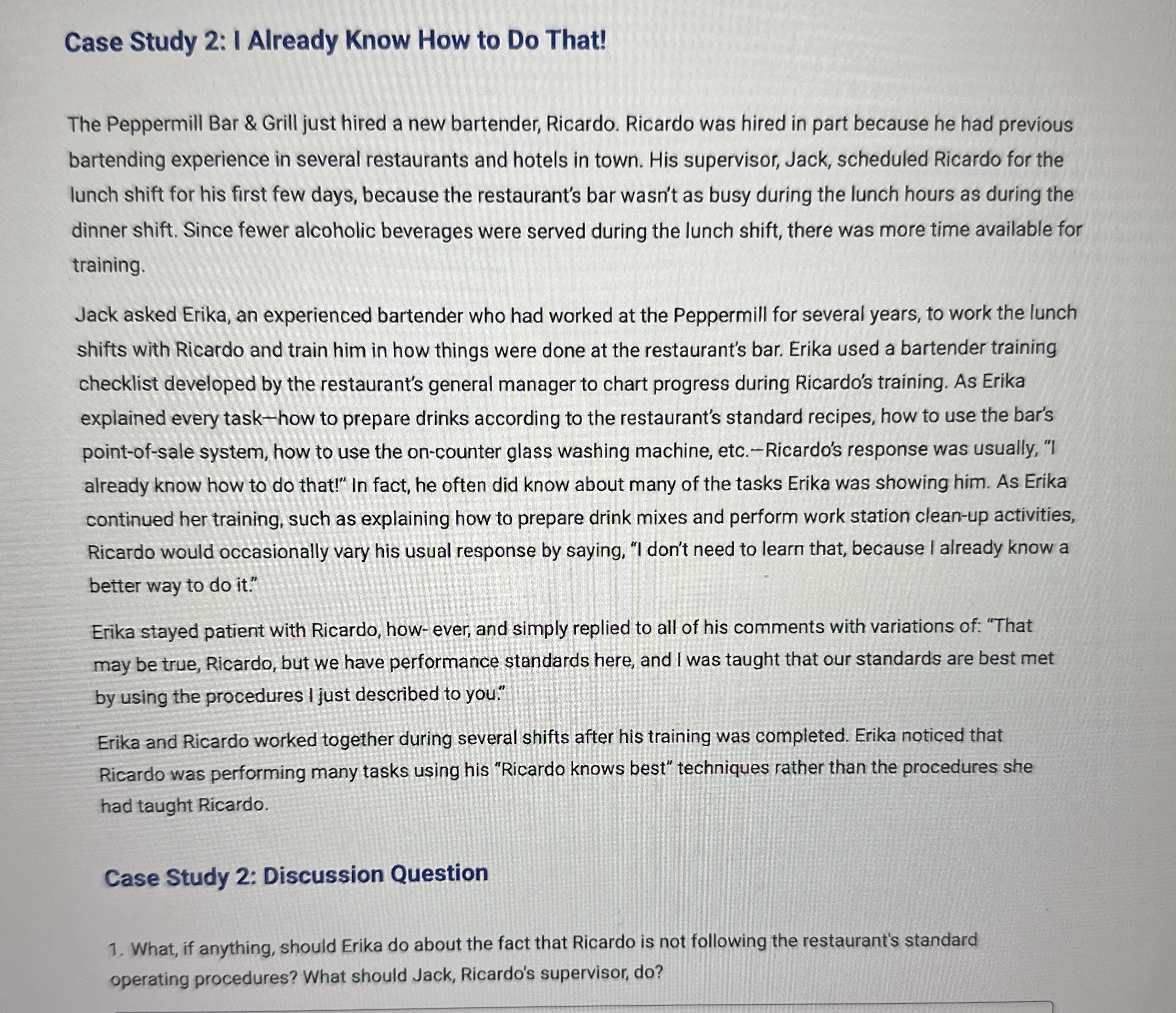 Solved Case Study 2: I Already Know How to Do That!The | Chegg.com