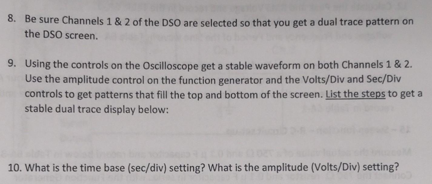 Solved 8. Be sure Channels 1&2 of the DSO are selected so | Chegg.com