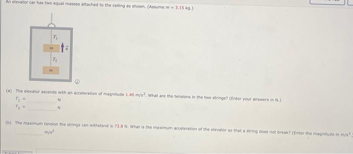 Solved An elevator car has two equal masses attached to the | Chegg.com