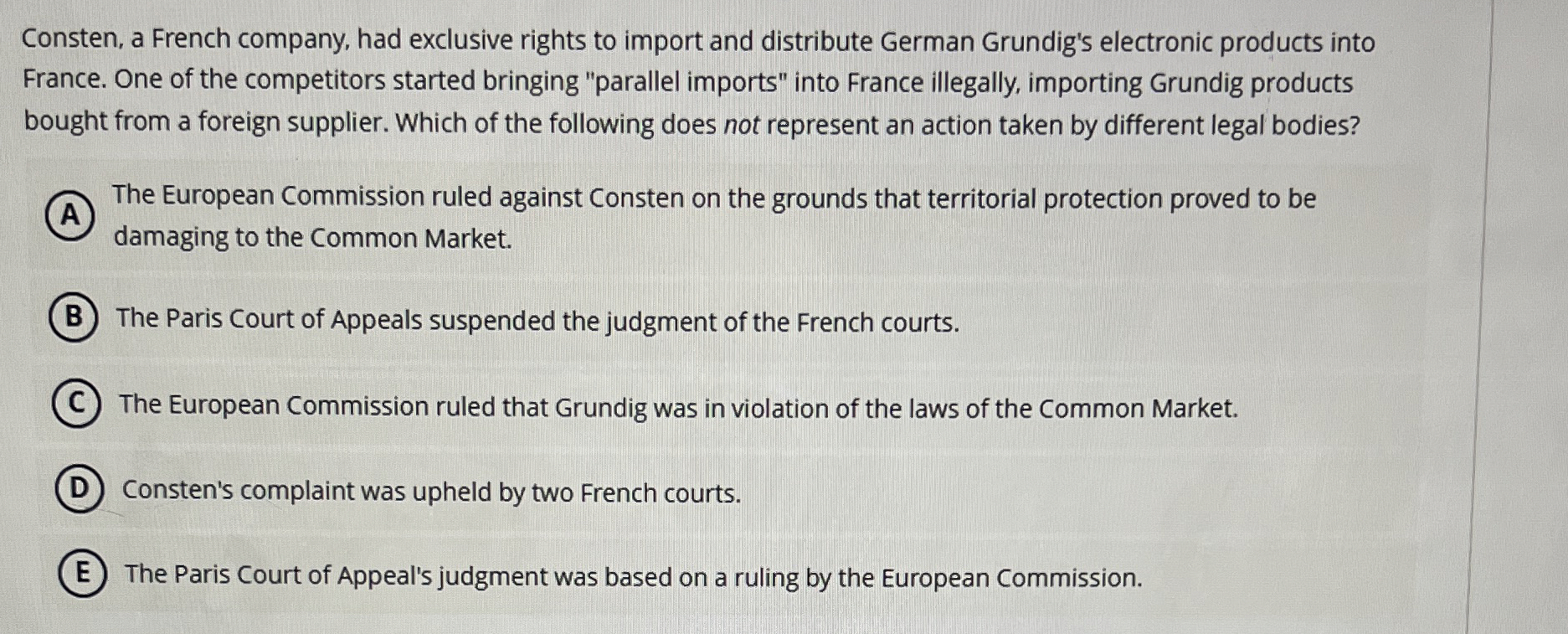 Solved Consten, a French company, had exclusive rights to | Chegg.com