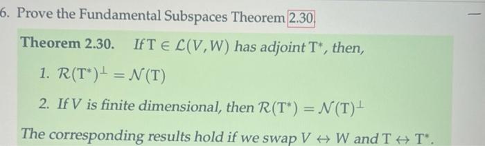 Solved Prove the Fundamental Subspaces Theorem 2.30 Theorem | Chegg.com