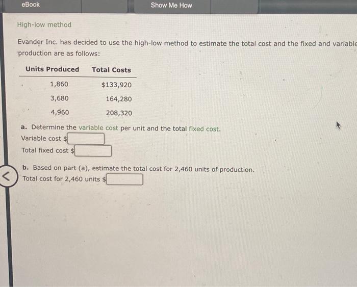 Solved Evander Inc. has decided to use the high-low method | Chegg.com