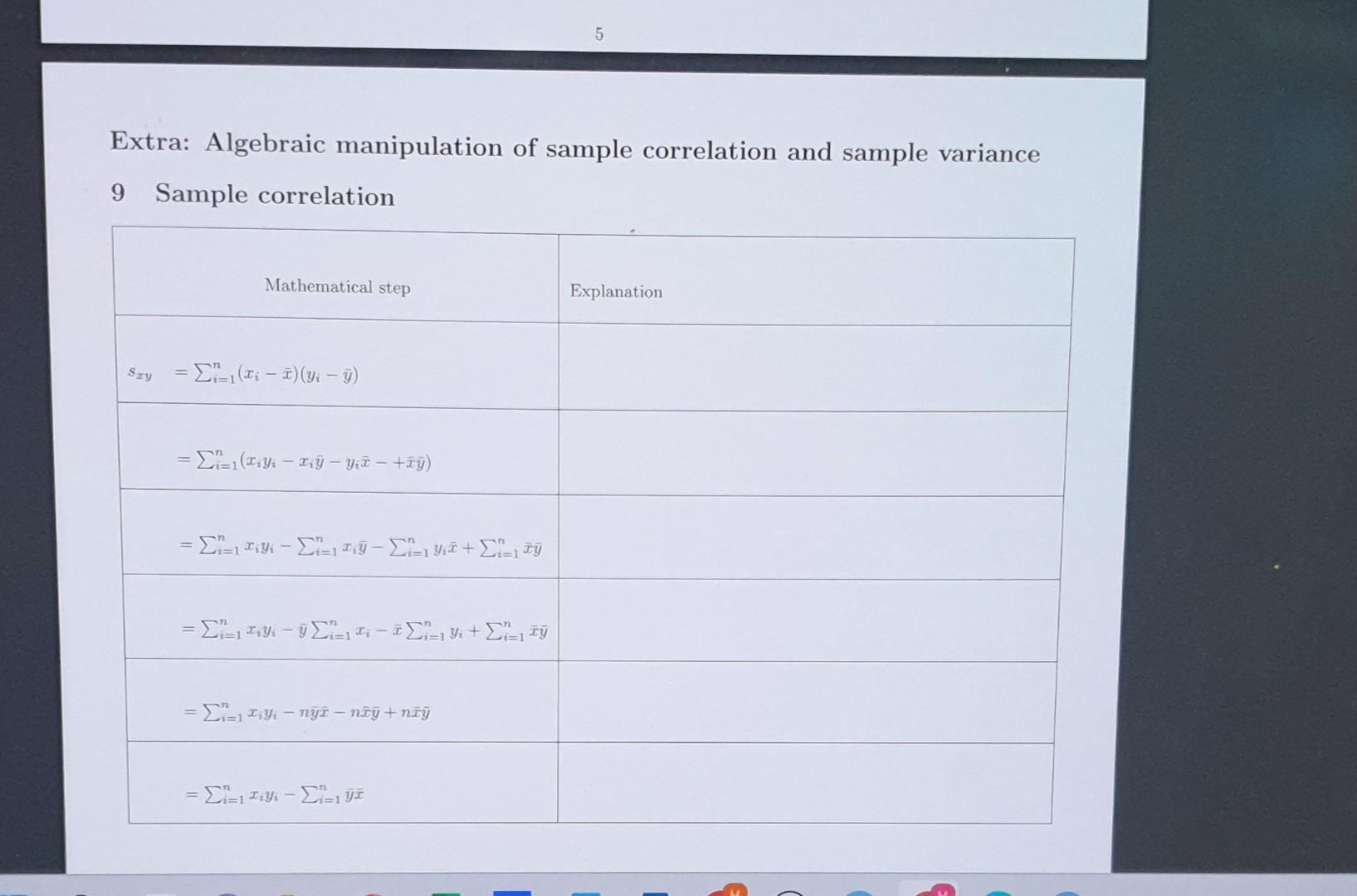 Solved Extra: Algebraic manipulation of sample correlation | Chegg.com