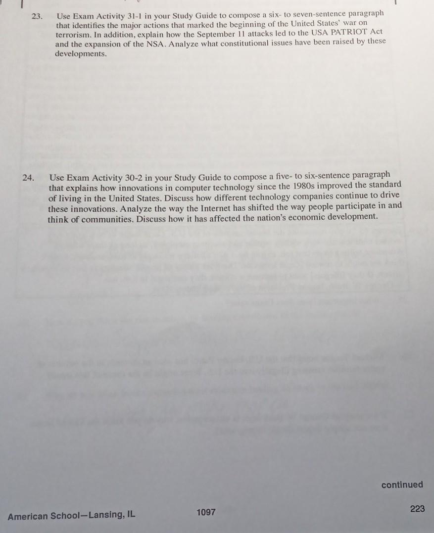 23. Use Exam Activity 31-1 in your Study Guide to | Chegg.com