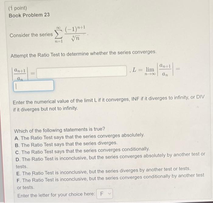 Solved (1 point) Book Problem 23 Consider the series (-1)"+1 | Chegg.com