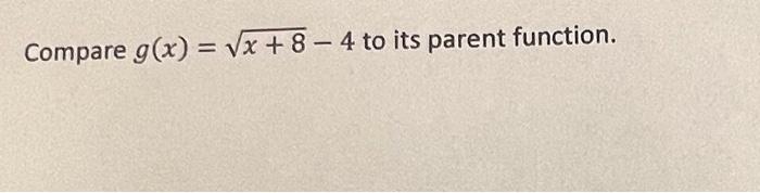 Solved Compare g(x)=x+8−4 to its parent function. | Chegg.com