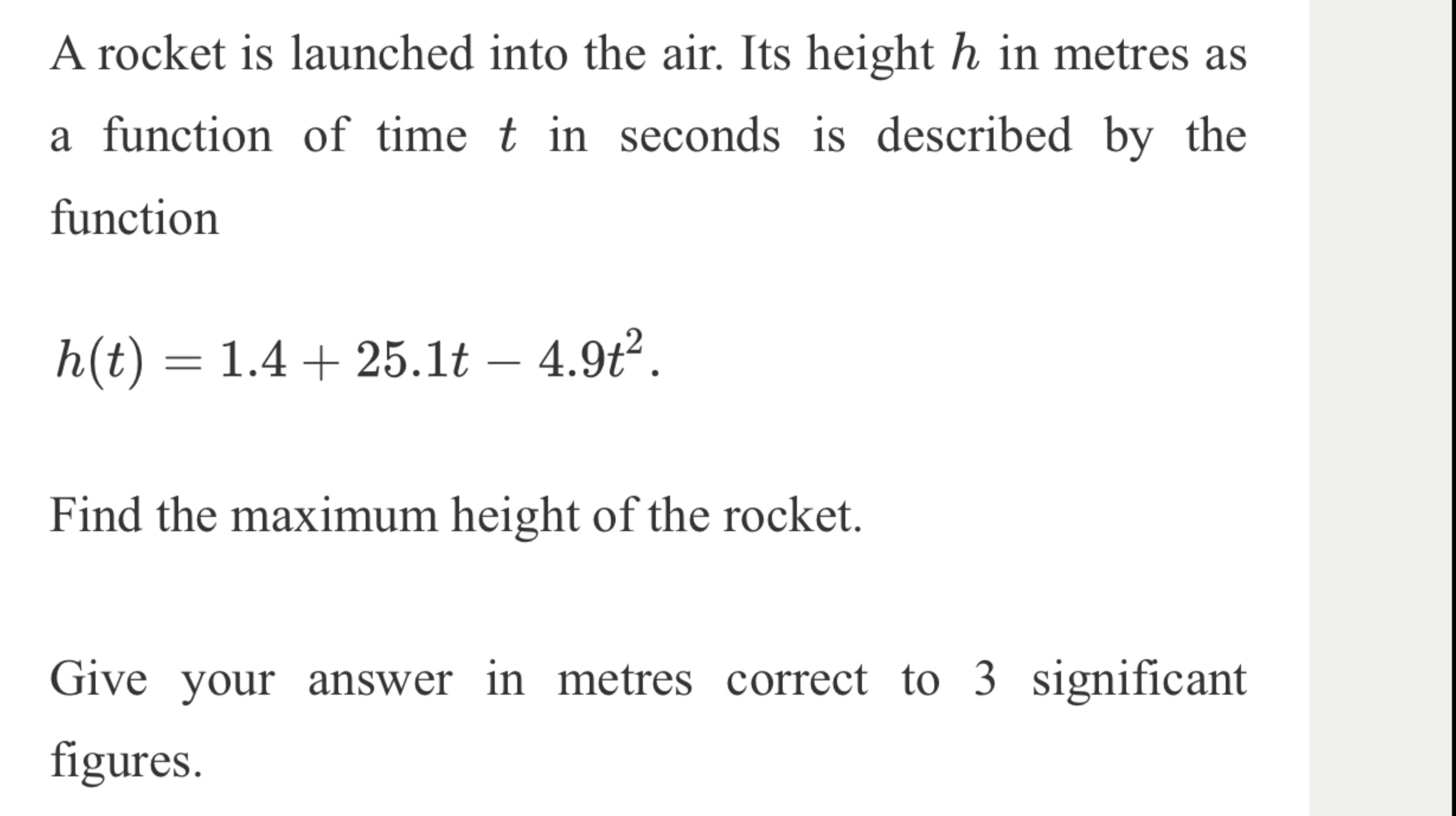 Solved A rocket is launched into the air. Its height h ﻿in | Chegg.com